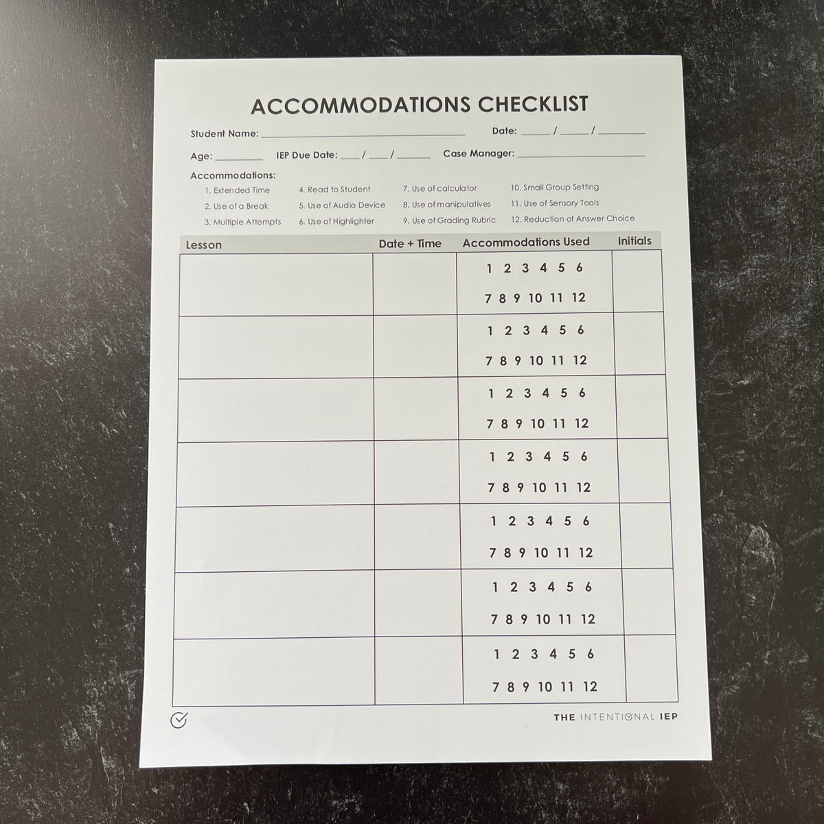 Accommodations Checklist Data Notepad | 50 Sheets – mrsdsshop