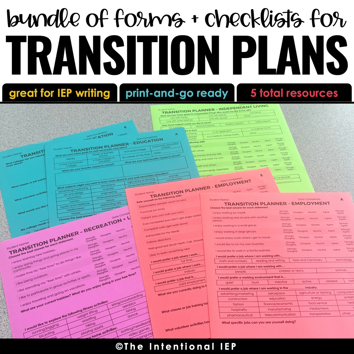 IEP Transition Plan Forms and Checklists for IEP Teams | Printable ...