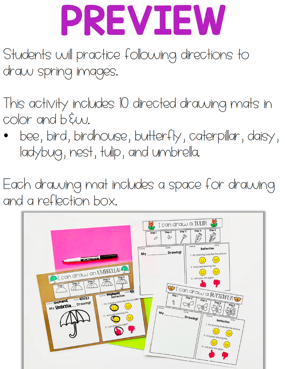 Spring Directed Drawings | Step-by-Step Drawings for Special Ed – mrsdsshop