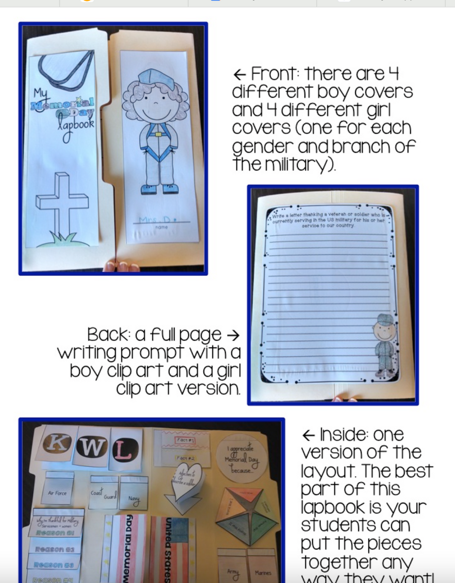 Memorial Day Lapbook - Grades 3 - 5 { 9 foldables! } – mrsdsshop