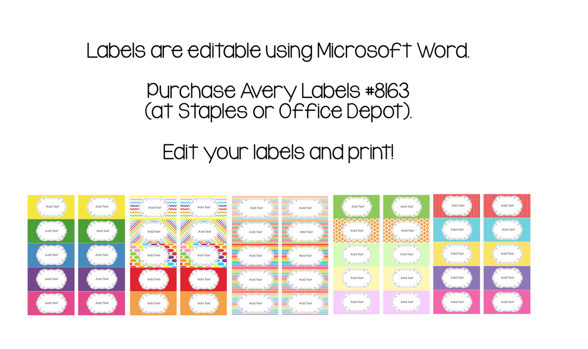 Rainbow Editable Classroom Labels 2x4 { Avery Label 8163 } – mrsdsshop