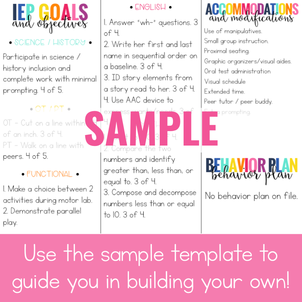 Editable IEP at a Glance Brochure | IEP Snapshot Brochure – mrsdsshop