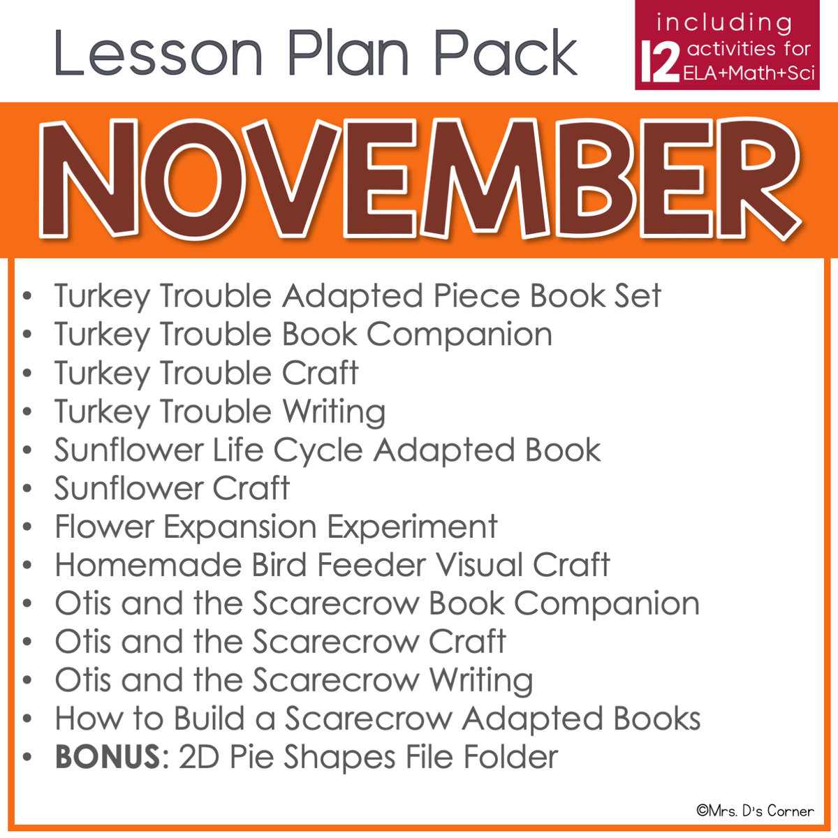 November Lesson Plan Pack | 12 Activities for Math, ELA, + Science ...