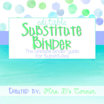 Editable Substitute Binder { Blue Watercolor } The Ultimate Sub Binder ...