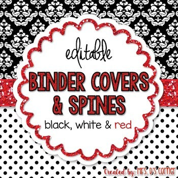 Editable Binder Covers { Black White and Red } with Editable Spines ...