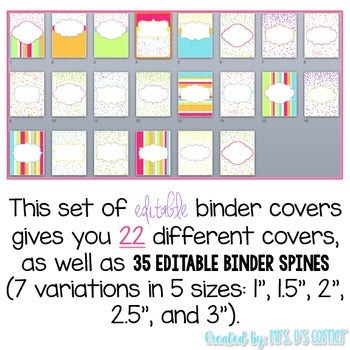 Editable Binder Covers { Confetti Brights } with Editable Spines ...