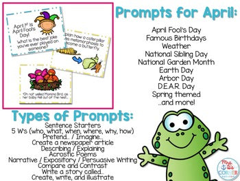 April Photo Writing Prompt Task Cards | Writing Prompts for April ...