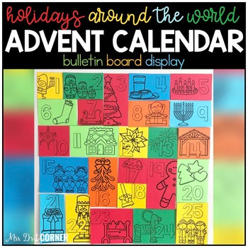 Holidays Around the World Advent Calendar Bulletin Board Display + Cou ...