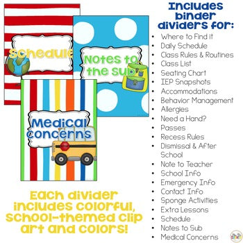 Editable Substitute Binder { School Days } Ultimate Binder Guide for S ...