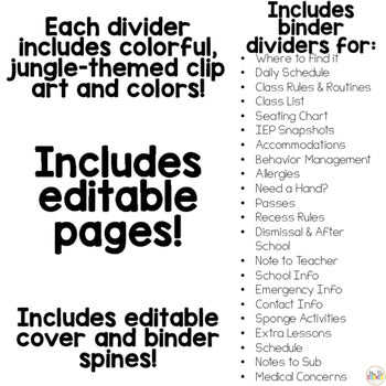 Editable Substitute Binder { Jungle } The Ultimate Sub Binder Guide ...