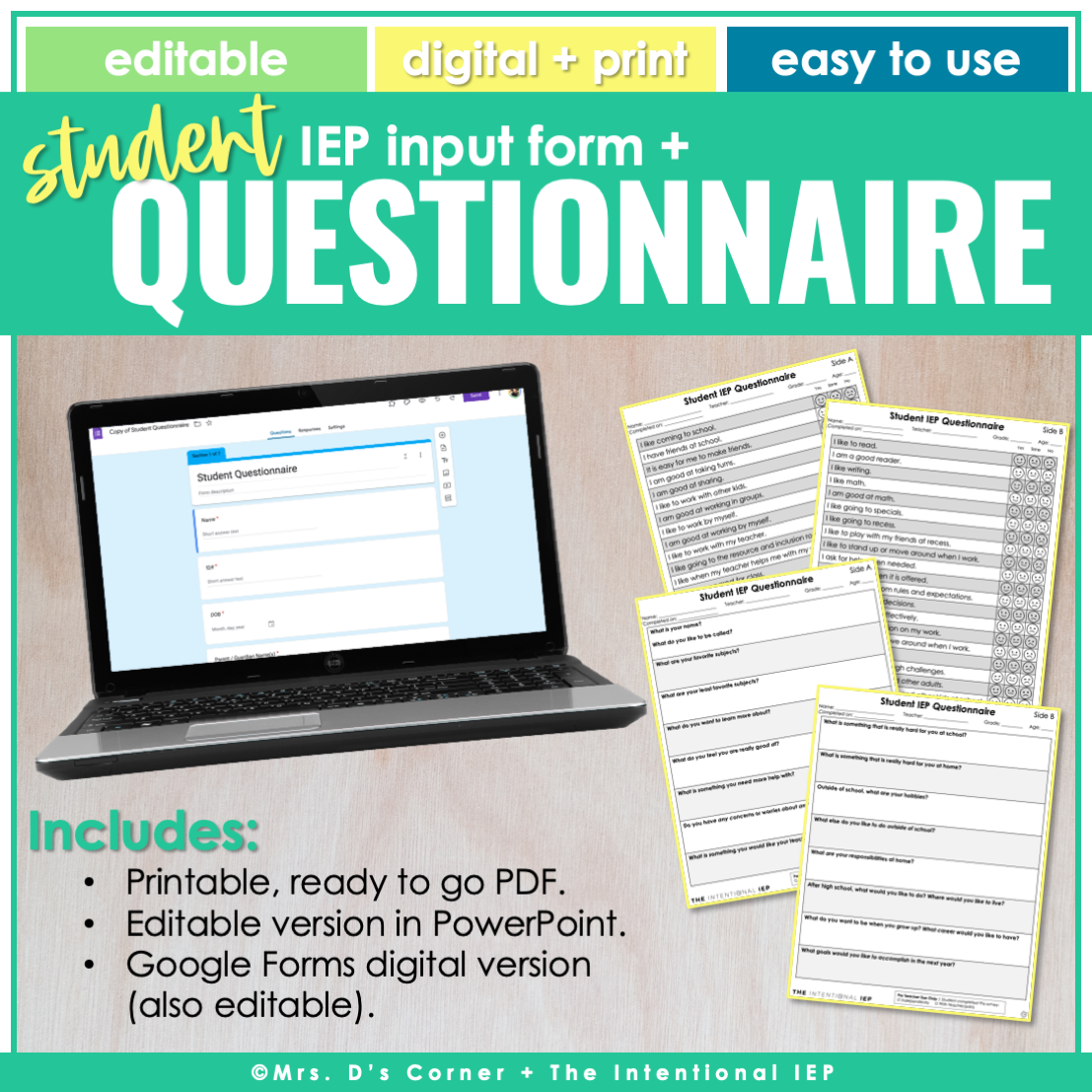 Student IEP Input Questionnaire | Editable + Digital – mrsdsshop