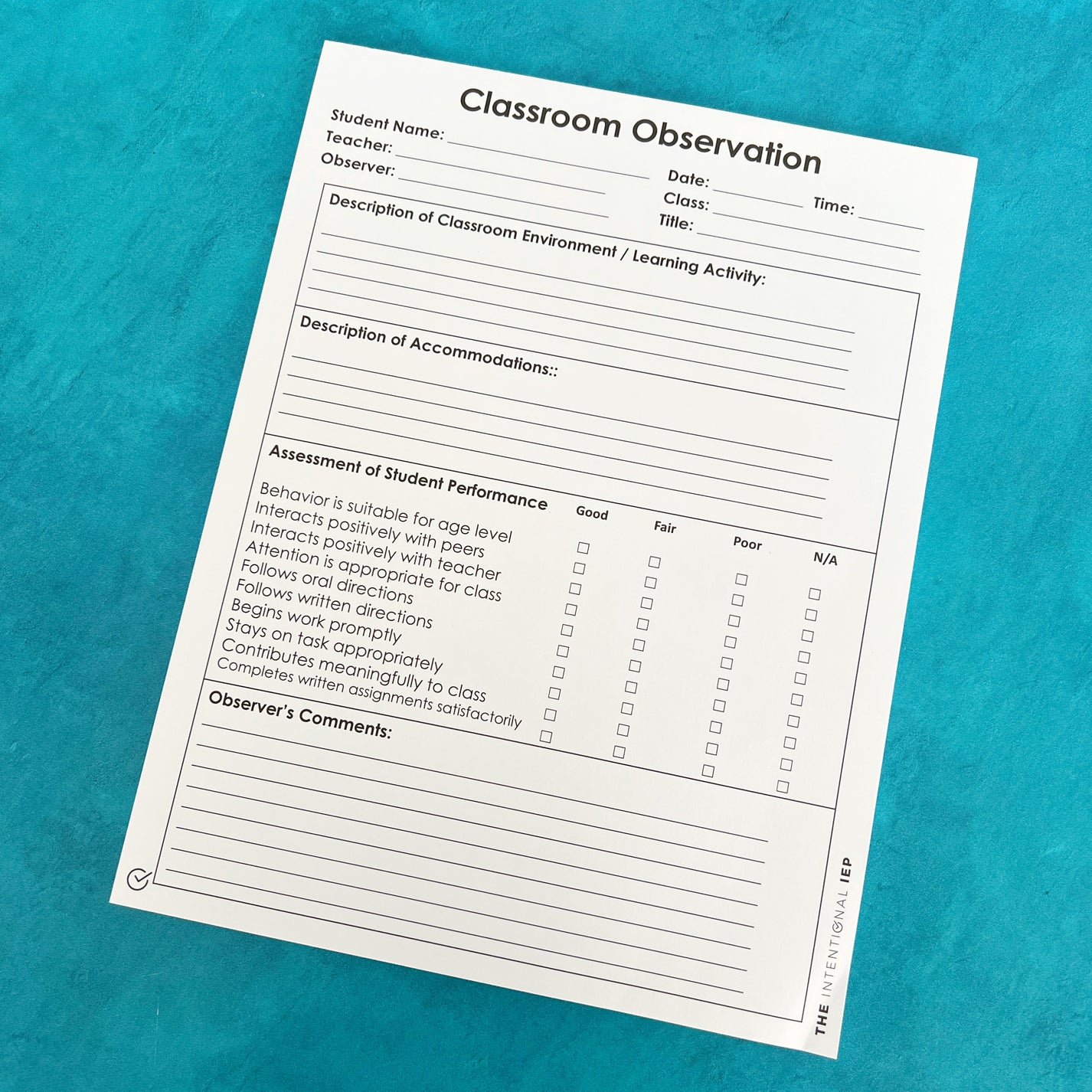 Classroom Observation Data Notepad | 50 Sheets – mrsdsshop