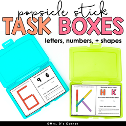 Popsicle Stick Letters Numbers and 2D Shapes Task Boxes for Special Ed ...