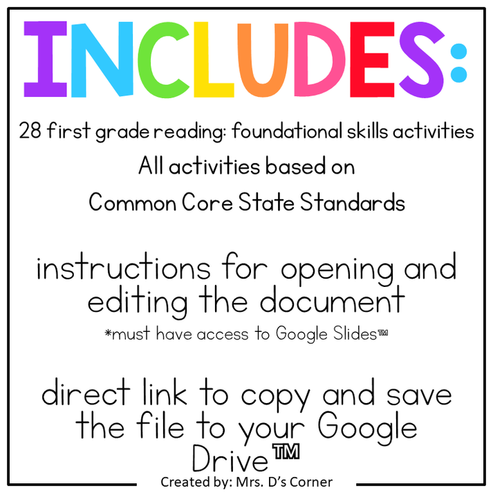 First Grade Foundational Skills Standards-Aligned Digital Activity Bun ...