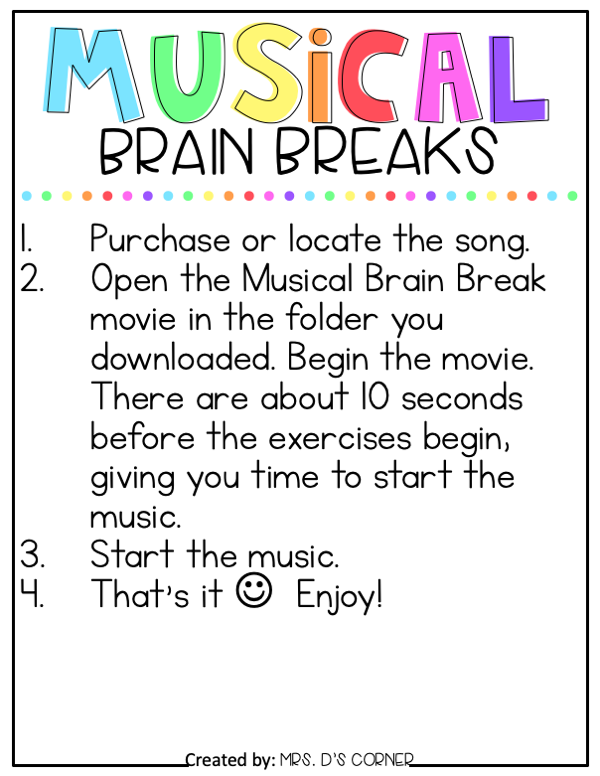 Musical Brain Breaks | Bundle of 8 Songs – mrsdsshop