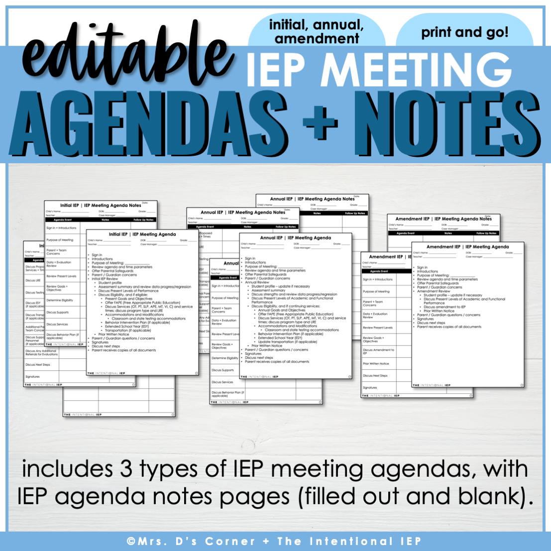 Editable IEP Meeting Agendas (Initial, Annual, Amendment) with Agenda ...