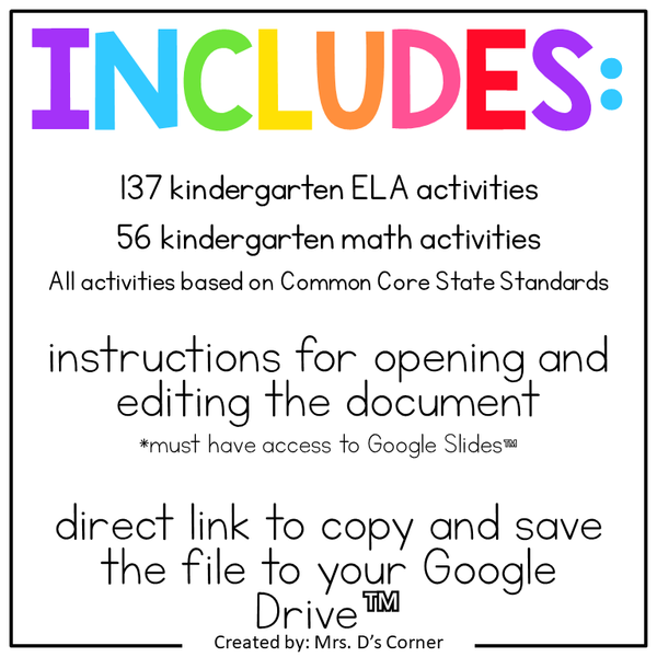 Kindergarten Standards-Aligned Digital Activity Bundle | Distance Lear ...