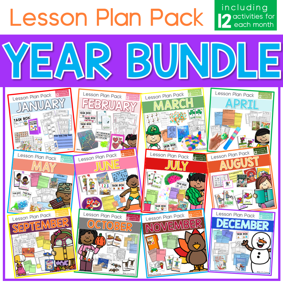 Year Bundle Lesson Plan Pack | 12 Activities for Each Month (for speci ...