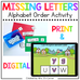 Print + Digital Missing Alphabet Letters Activity | Lowercase Alphabet ...
