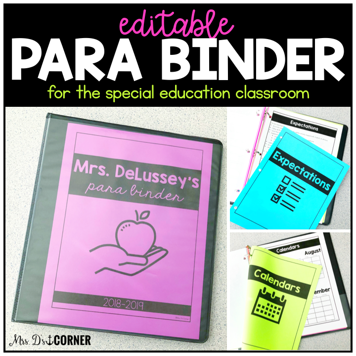 Para Binder for the Special Education Classroom | Paraprofessional Bin ...