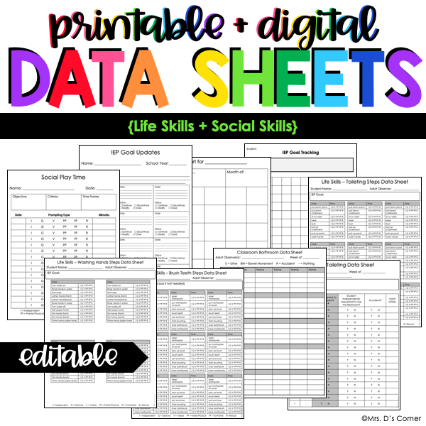 Life Skills + Social Play Data Forms | Editable Data Sheets – mrsdsshop