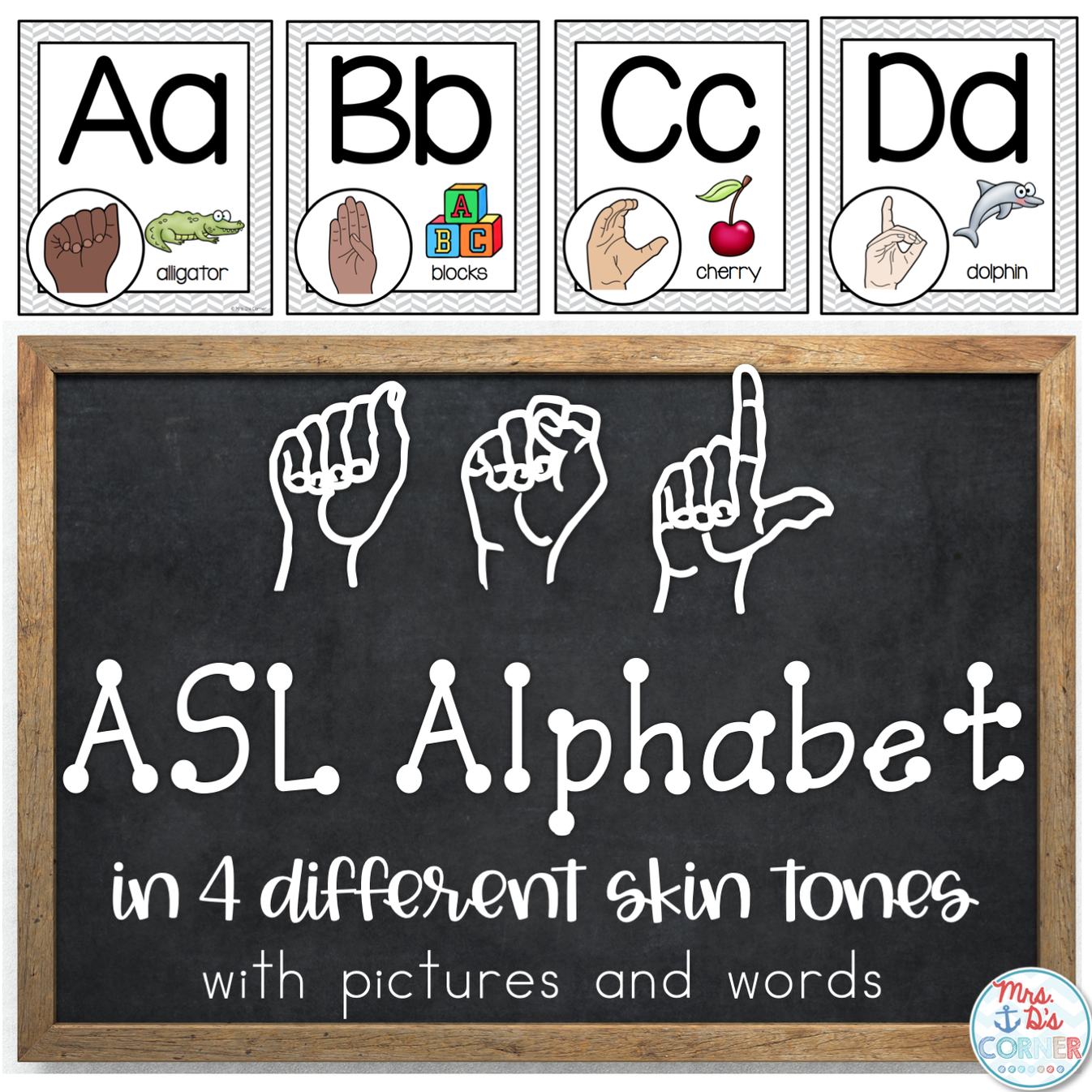 American Sign Language ASL Word Wall Alphabet and Alphabet Line [4 ski ...
