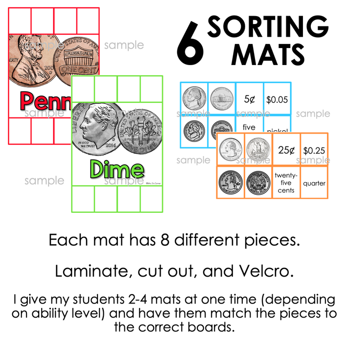 US Money Coins Sorting Mats [6 mats included] | Money Sorting Mats ...
