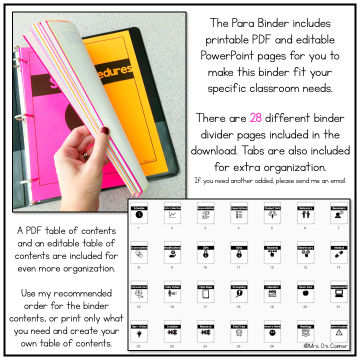 Para Binder for the Special Education Classroom | Paraprofessional Bin ...