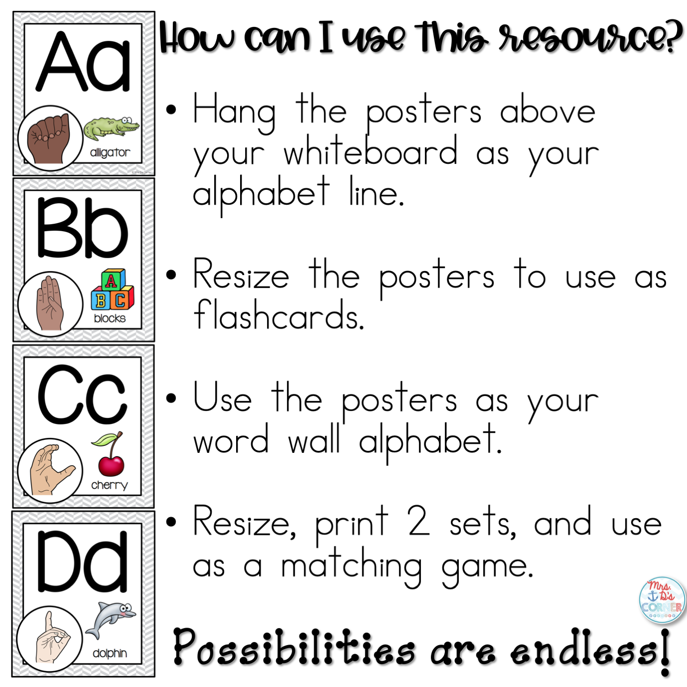 American Sign Language ASL Word Wall Alphabet and Alphabet Line [4 ski ...