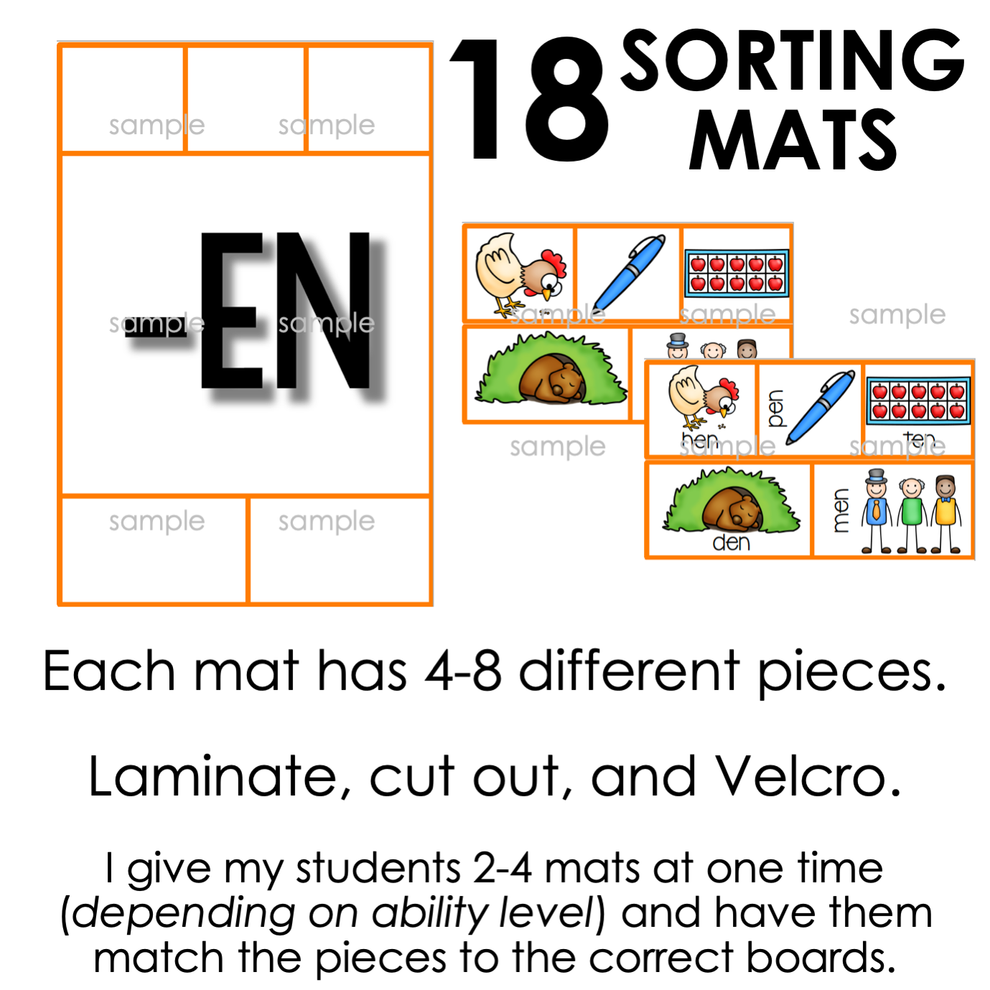 Word Families Sorting Mats [18 mats!] for Students with Special Needs ...