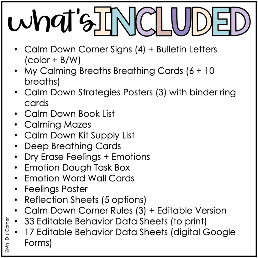 Calm Down Kit for Calm Down Corner | Behavior Management – mrsdsshop