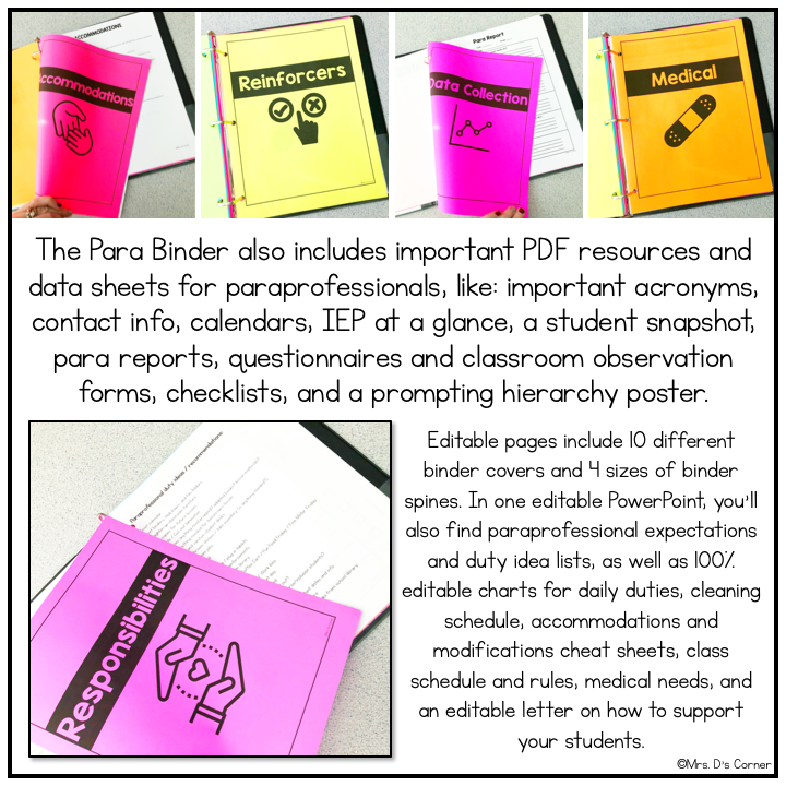 Para Binder for the Special Education Classroom | Paraprofessional Bin ...