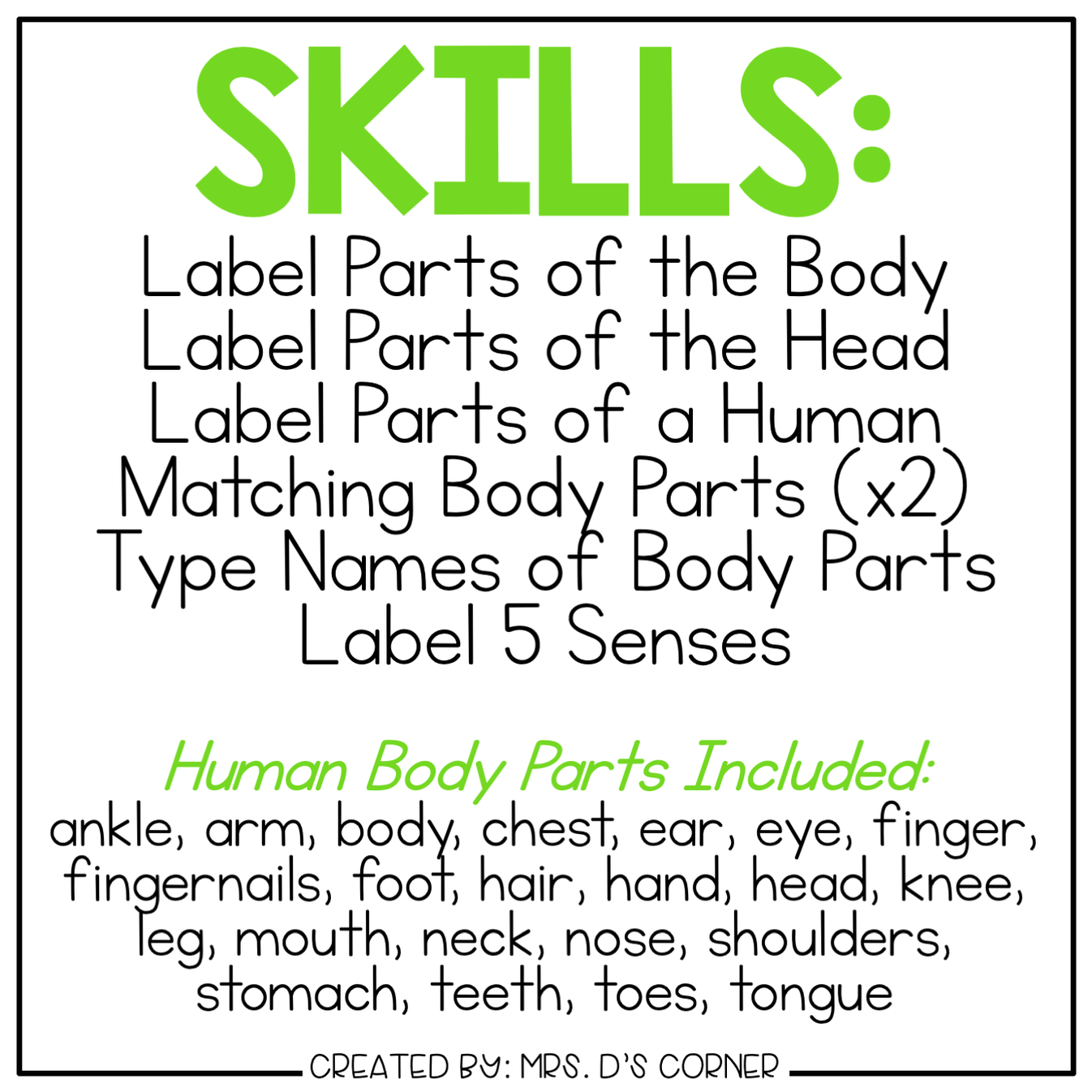 DIGITAL Adapted Work Binder ( Human Body Parts ) – mrsdsshop