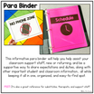 Para Binder for the Special Education Classroom | Paraprofessional Bin ...