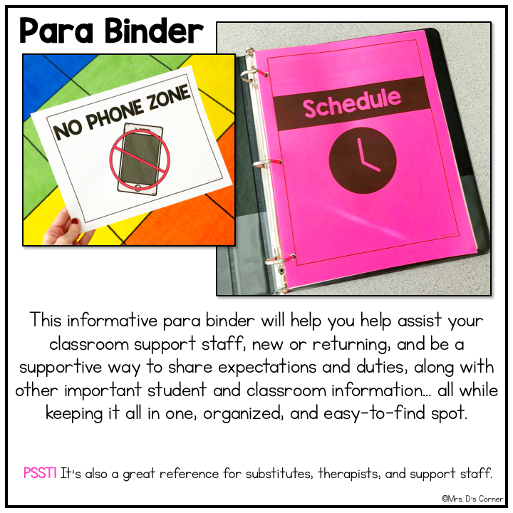Para Binder for the Special Education Classroom | Paraprofessional Bin ...