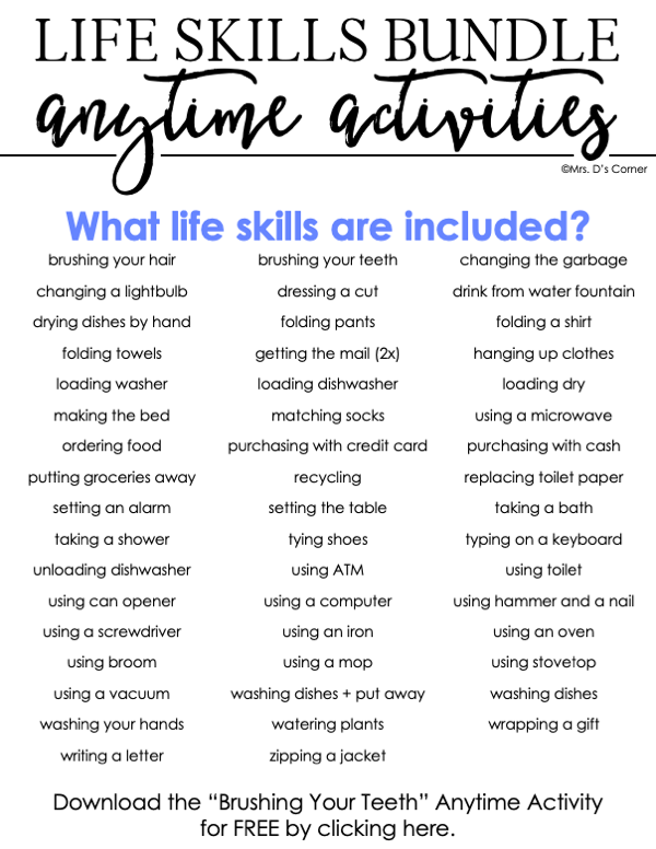 Anytime Activity Bundle | Life Skills Curriculum | Life Skills Centers ...