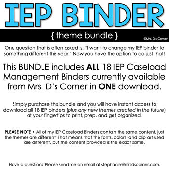 IEP Caseload Binder for Special Ed - Bundle of 18 Themes – mrsdsshop